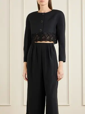 Chloé Lace-embroidered Cropped Wool Jacket