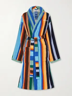 Versace Medusa Belted Striped Cotton-terry Robe - Multi