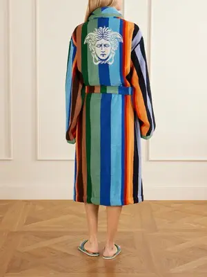 Versace Medusa Belted Striped Cotton-terry Robe