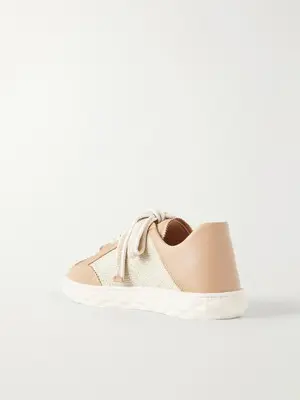 JIMMY CHOO Diamond Light Flex Leather And Raffia Lace-up Sneakers - Neutrals