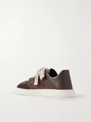 JIMMY CHOO Diamond Light Flex Leather And Raffia Lace-up Sneakers - Brown