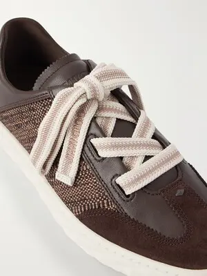 JIMMY CHOO Diamond Light Flex Leather And Raffia Lace-up Sneakers - Brown
