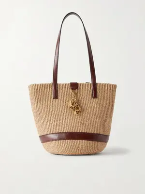 Chloé Leather-trimmed Raffia Bucket Tote Bag