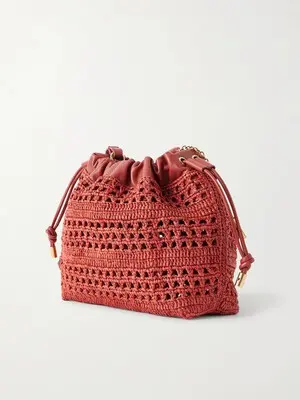 Chloé Raffia Shoulder Bag With Leather Trim - Red