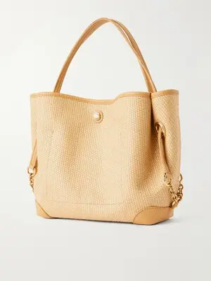 Chloé Clover Raffia Effect Tote With Leather Trim And Gold Tone Chains