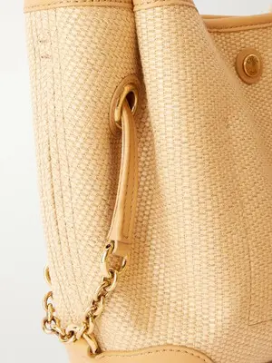 Chloé Clover Raffia Effect Tote With Leather Trim And Gold Tone Chains
