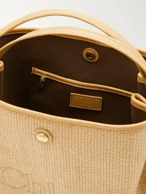 Chloé Clover Raffia Effect Tote With Leather Trim And Gold Tone Chains