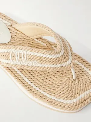 Chloé Embroidered Striped Flat Sandals