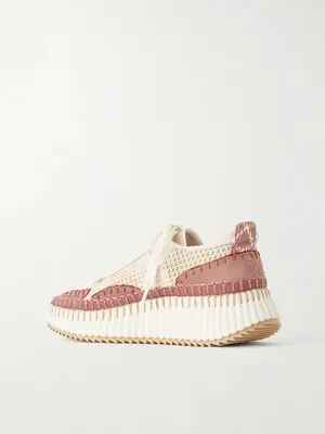 Chloé Nama Embroidered Suede And Recycled-mesh Sneakers