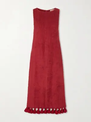 CAP D’ANTIBES Aurelia Tasseled Cotton-terry Midi Dress - Red