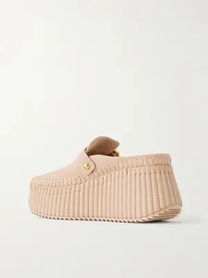 Chloé Suede Platform Mules With Gold-tone Buckle - Neutrals
