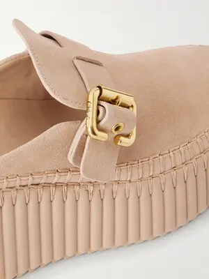 Chloé Suede Platform Mules With Gold-tone Buckle - Neutrals