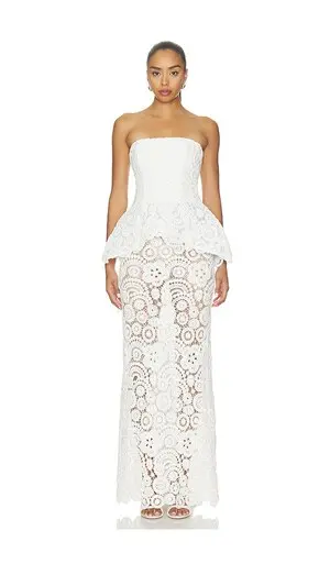 PatBO Gal Embroidery Peplum Maxi Dress - White