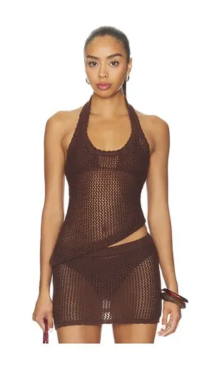 SNDYS. Casey Crochet Halter Top - Chocolate