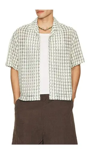 PERCIVAL Freddie Crochet Cuban Collar Boxy Shirt - Green