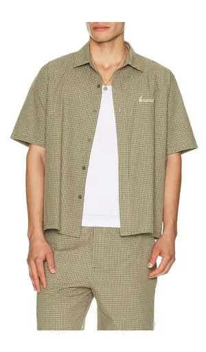 BOUND Gingham Cropped Shirt In Green - Olive