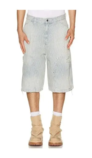 JADED LONDON Distressed Pinstripe Carpenter Jorts - Blue