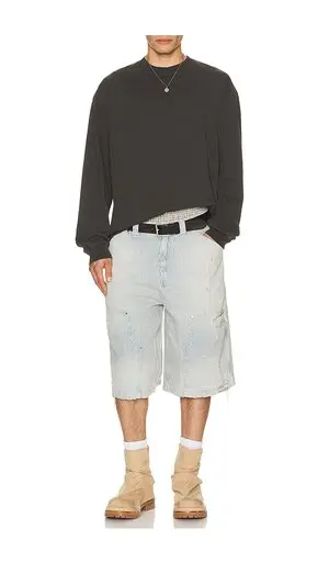 JADED LONDON Distressed Pinstripe Carpenter Jorts