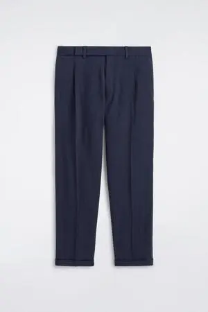 Cos Linen Regular-fit Straight-leg Pants - Navy