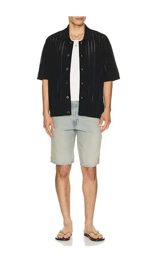 CORRIDOR Pointelle Stripe Buttondown In . Also - Black