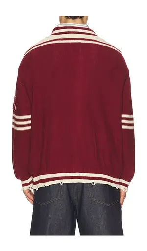 FOUND Varsity Patch Collared Cardigan - Red
