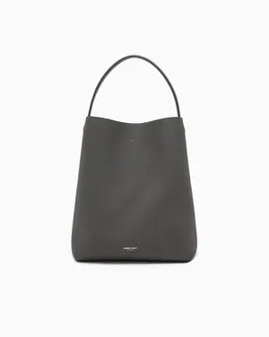 Giorgio Armani Shoulder Bag In Grained Leather With Split Leather Lining - Grey