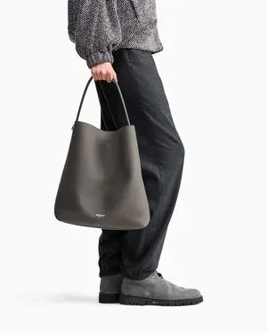 Giorgio Armani Shoulder Bag In Grained Leather With Split Leather Lining