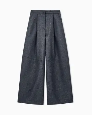 Giorgio Armani Wide-leg Trousers In Bonded Wool And Cashmere Flannel - Grey