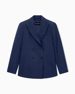 Giorgio Armani Double-breasted Wool Blazer With Peak Lapels - Blue