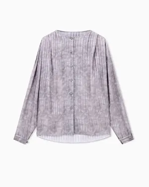 Giorgio Armani Blouse Collarless Printed Silk Shoulder Pleats Wide Stripes - Patterned