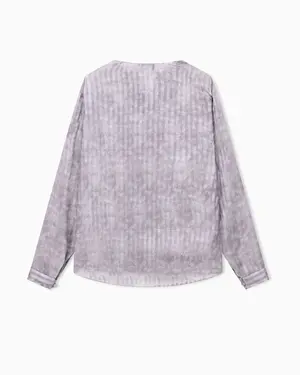 Giorgio Armani Blouse Collarless Printed Silk Shoulder Pleats Wide Stripes