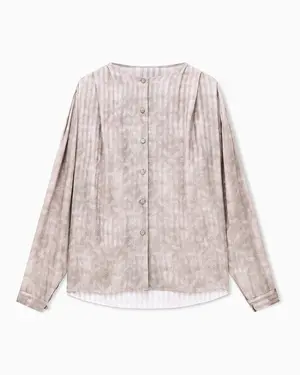 Giorgio Armani Collarless Printed Silk Blouse With Shoulder Pleats - Patterned
