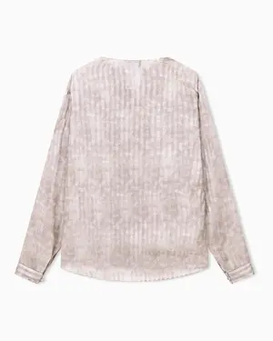 Giorgio Armani Collarless Printed Silk Blouse With Shoulder Pleats