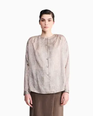 Giorgio Armani Collarless Printed Silk Blouse With Shoulder Pleats
