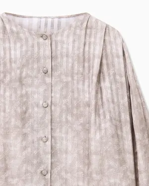 Giorgio Armani Collarless Printed Silk Blouse With Shoulder Pleats