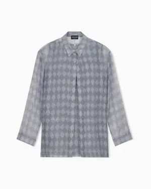 Giorgio Armani Silk Chiffon Diamond Pattern Regular Fit Shirt - Grey
