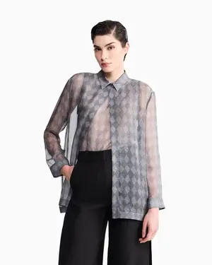 Giorgio Armani Silk Chiffon Diamond Pattern Regular Fit Shirt