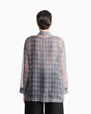 Giorgio Armani Silk Chiffon Diamond Pattern Regular Fit Shirt