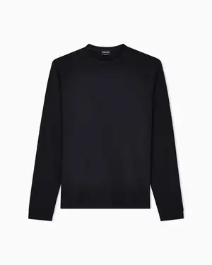 Giorgio Armani Long Sleeve Crewneck Jumper In Stretch Viscose - Black