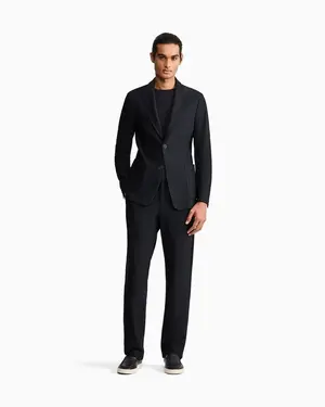 Giorgio Armani Long Sleeve Crewneck Jumper In Stretch Viscose - Black