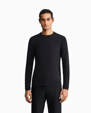 Giorgio Armani Long Sleeve Crewneck Jumper In Stretch Viscose - Black