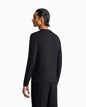 Giorgio Armani Long Sleeve Crewneck Jumper In Stretch Viscose - Black