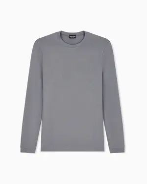 Giorgio Armani Long Sleeve Crewneck Jumper In Stretch Viscose - Grey