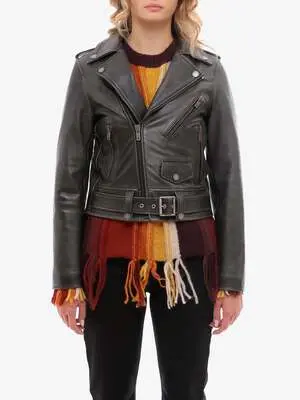 GOLDEN GOOSE Slim Fit Leather Biker Jacket - Black