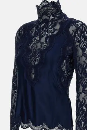 Rabanne Long-sleeve Lace Turtleneck Top - Blu
