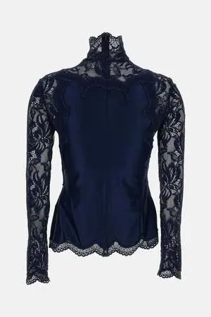 Rabanne Long-sleeve Lace Turtleneck Top - Blue