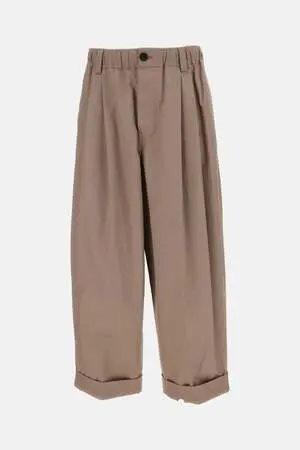 Marni Cotton Canvas Trousers With Double Pleats And Elasticated Waist - Beige