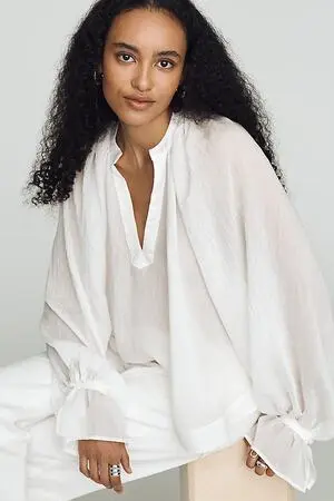 Anthropologie Semi-sheer Poet Sleeve Blouse - Ivory
