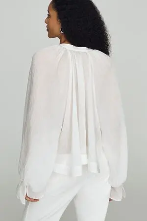 Anthropologie Semi-sheer Poet Sleeve Blouse - Ivory