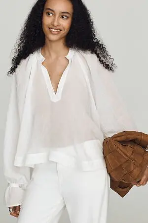 Anthropologie Semi-sheer Poet Sleeve Blouse - Ivory